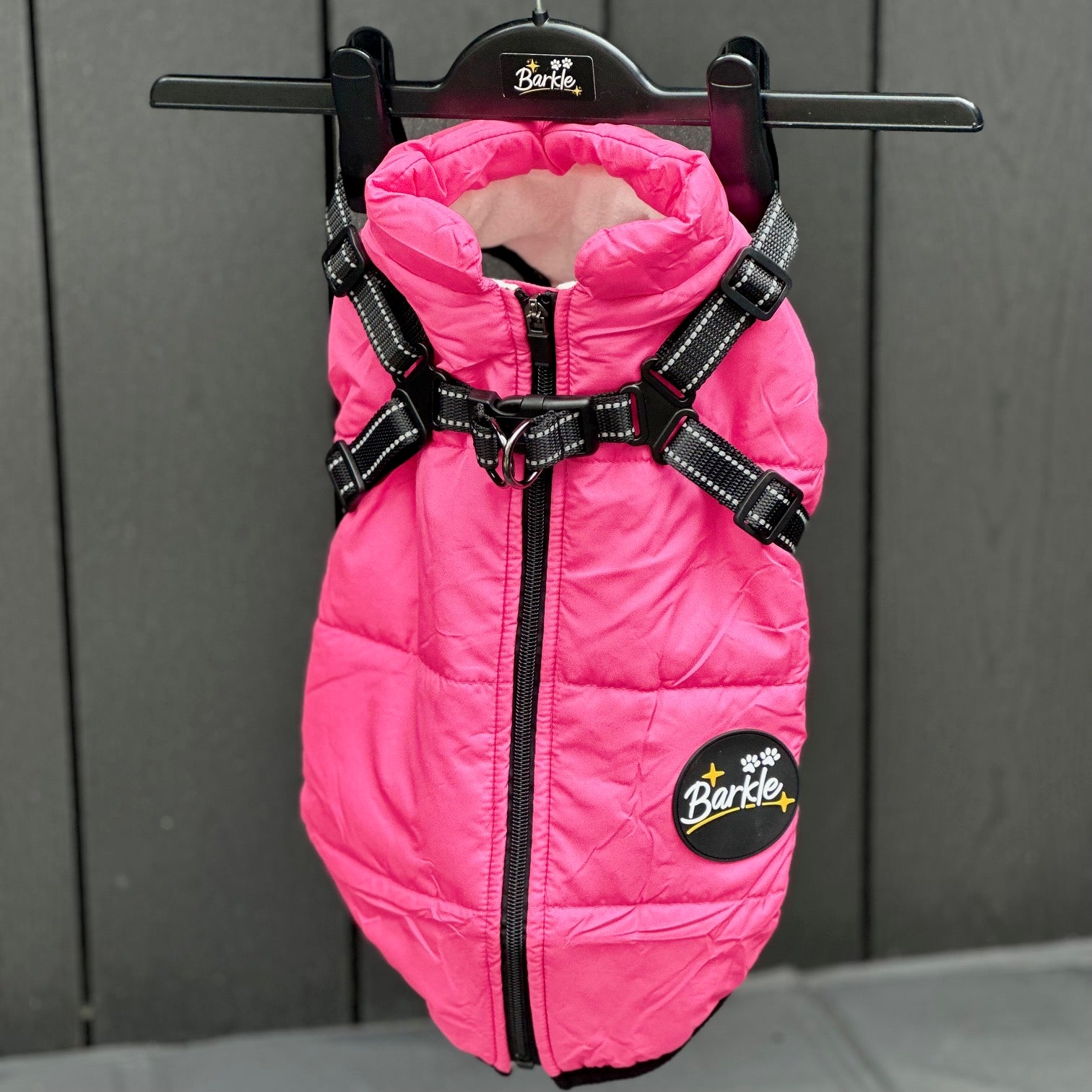 HOT PINK DOG COAT WITH HARNESS – Barkle
